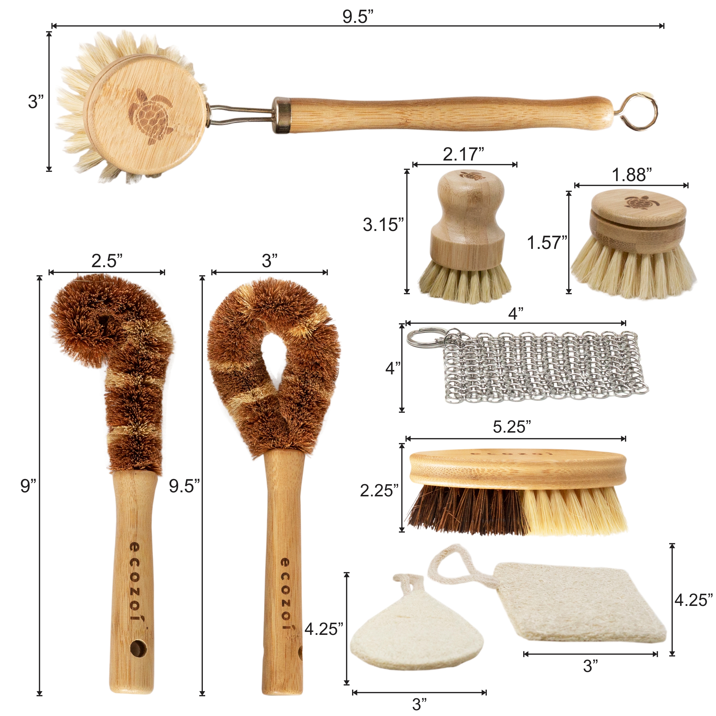 CLEANING BRUSH SET, 9 PIECE, ZERO WASTE BRUSH SET FOR HOME OFFICE
