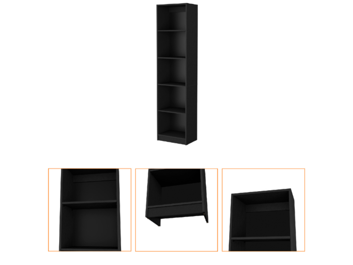 Sutton Slim Bookcase with Modern 5-Shelf Design