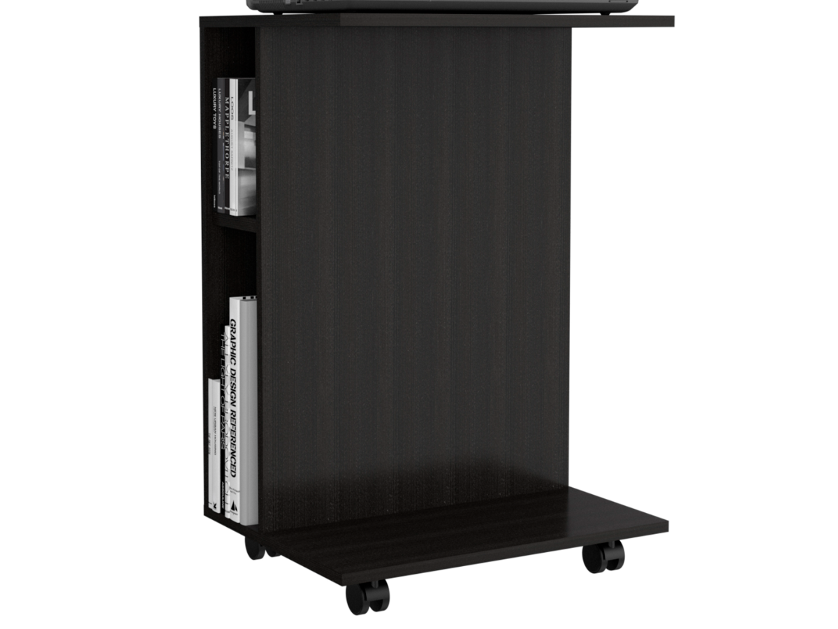 Havana Tray Table, Two Side Shelves, Low Shelf - Black