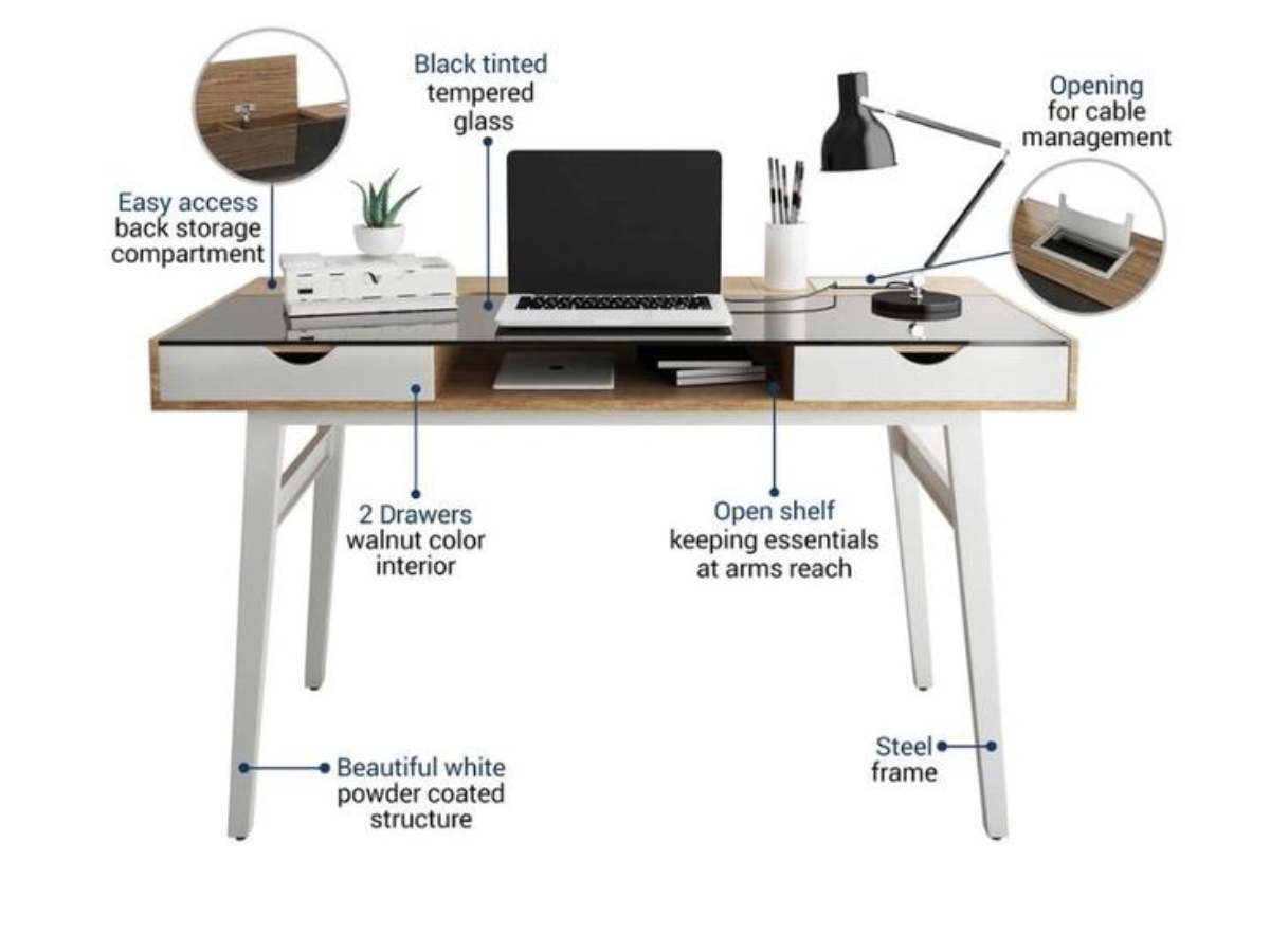 Office Computer Desk With Drawers and Shelves