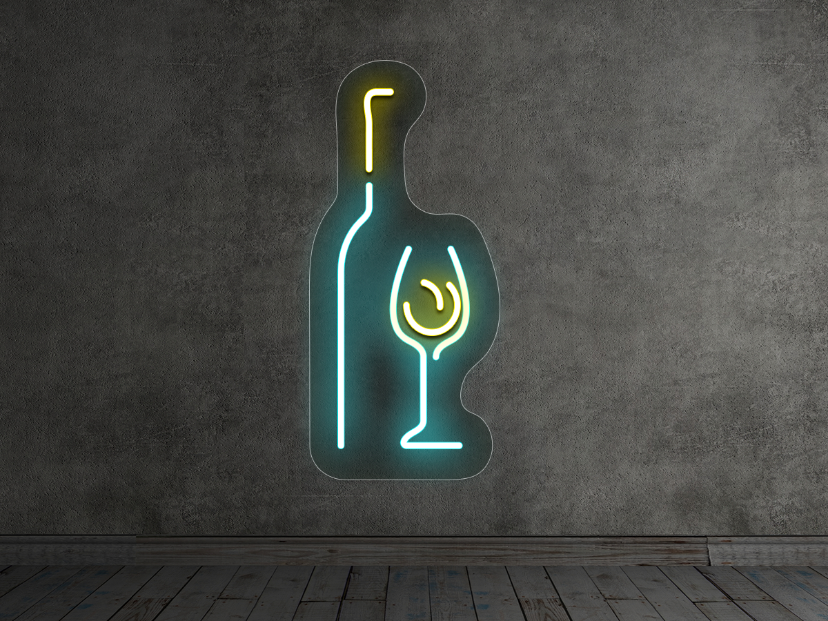 Elegant Wine Bottle and Glass Neon Sign | CRAZY NEON®