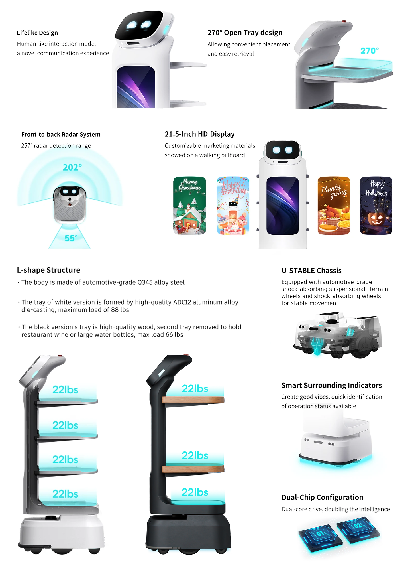 Autonomous Evo Restaurant Robot Waiter: Food Delivery Robot