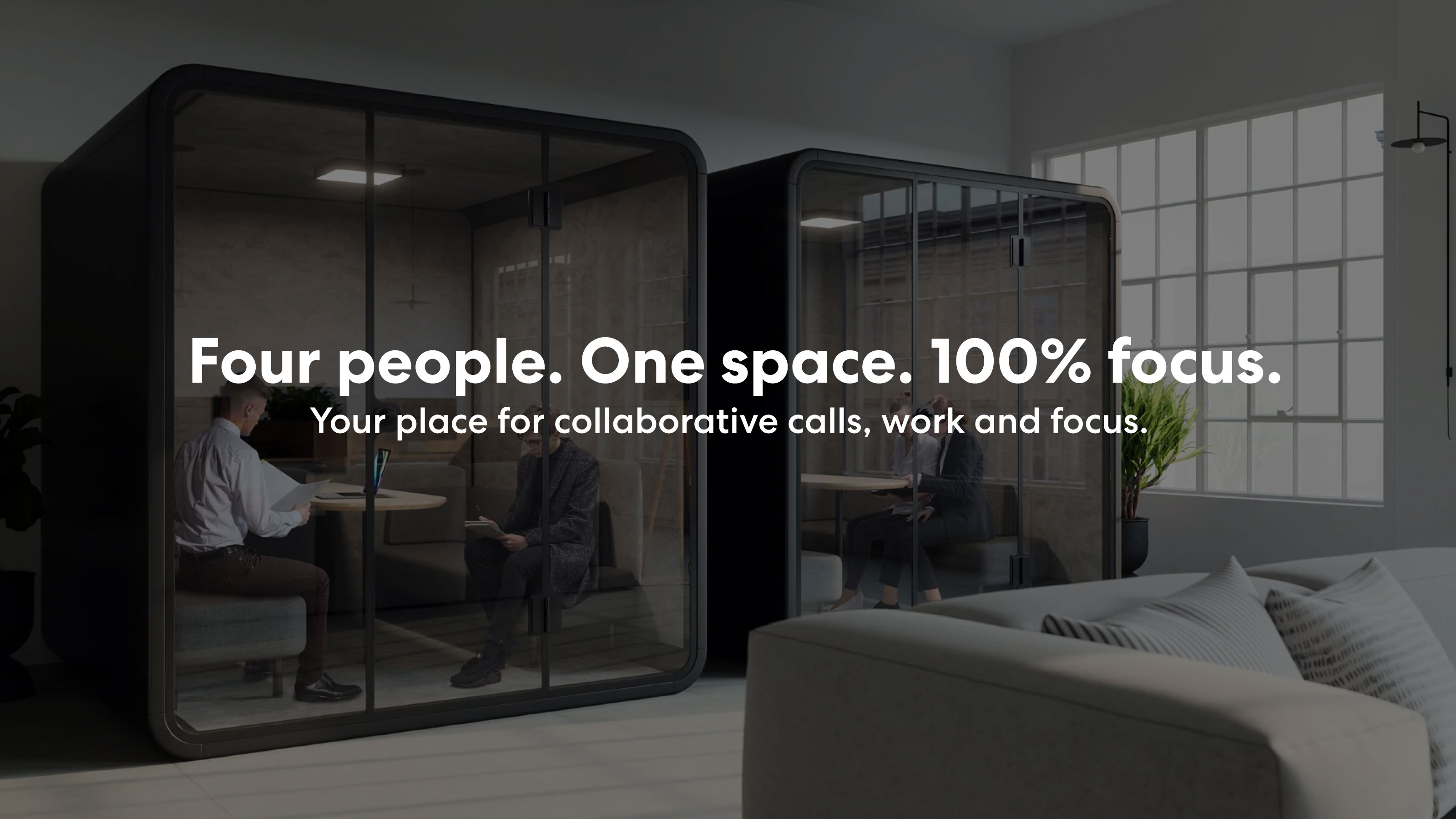 Thinktanks 4 person Pod is an office phone booth for indoors