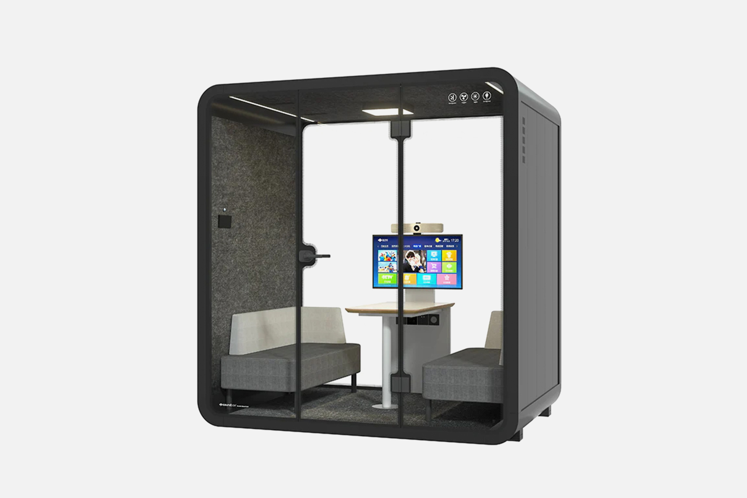 Thinktanks 4 person Pod is an office phone booth for indoors