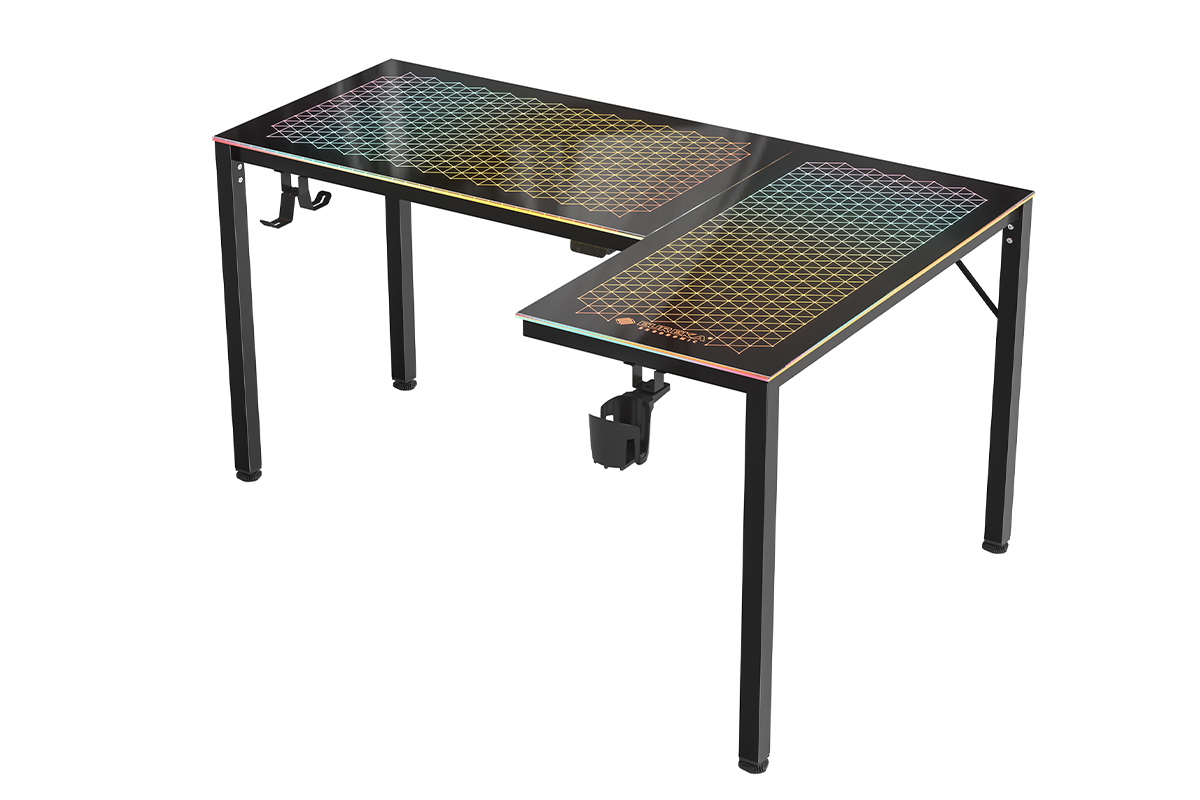 EUREKA ERGONOMIC 60" L Shape Glass Gaming Desk: Music Sync RGB