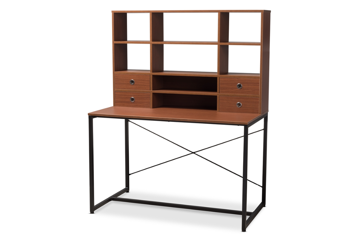 Skyline Decor Edwin Rustic Wood Desk: Metal 2-in-1 Bookcase
