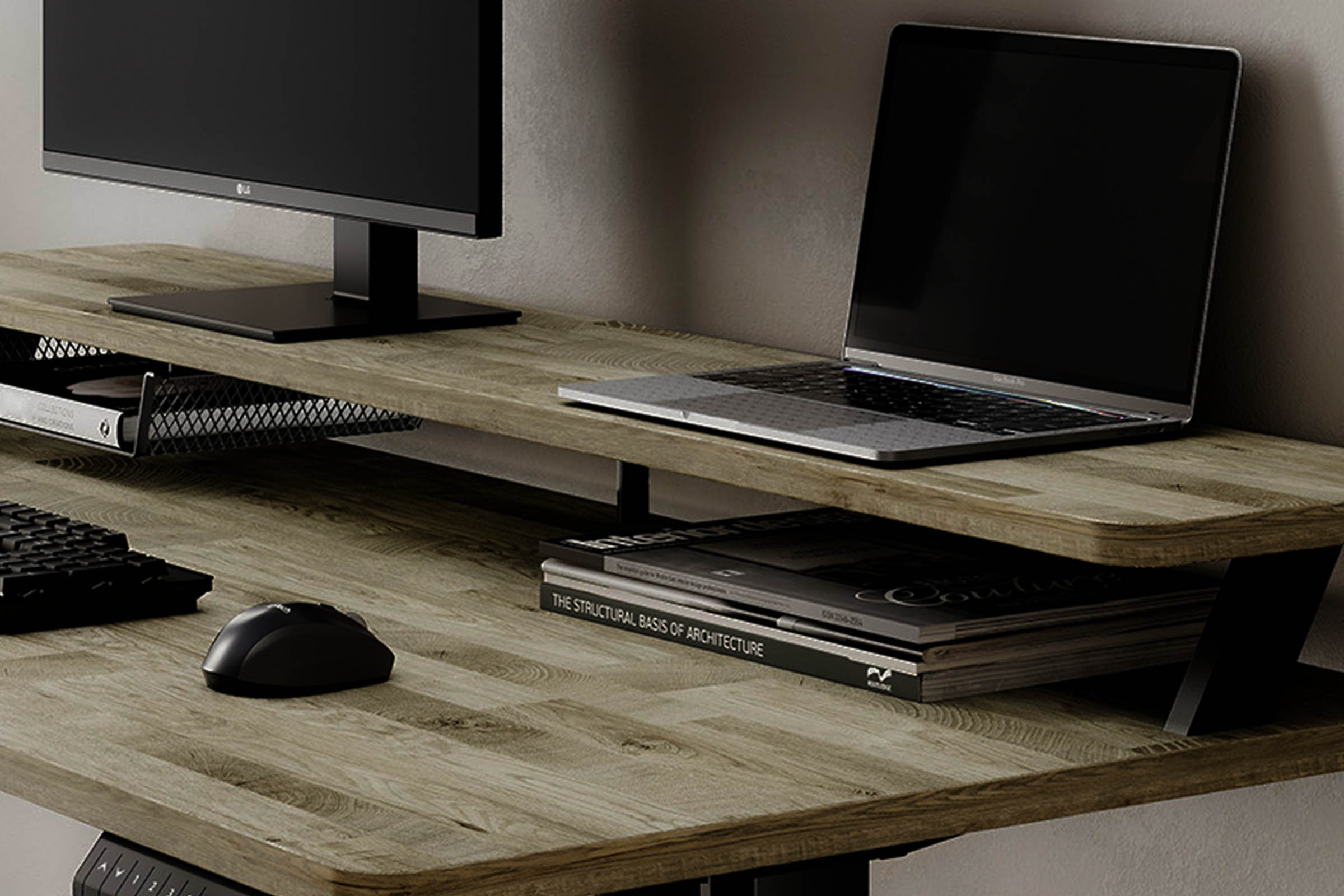 FENGE Electric Standing Desk: 2-Tier Desktop