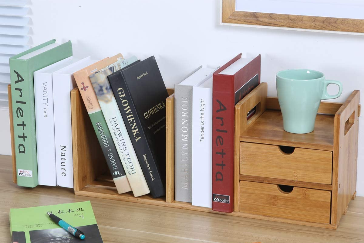 Extensible Desktop Book Rack with Drawers