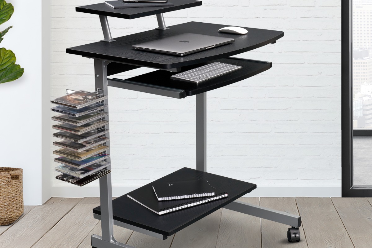 Techni Mobili Compact Computer Cart With Storage, Espresso