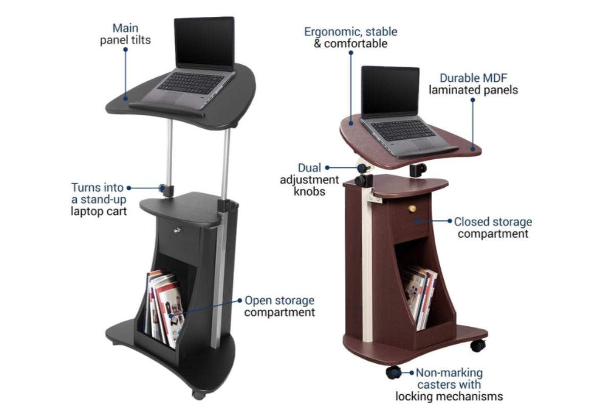 Rolling Adjustable Laptop Cart With Storage