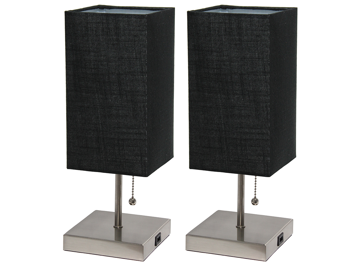 Petite Stick Lamp with USB Charging Port and Fabric Shade 2 Pack Set
