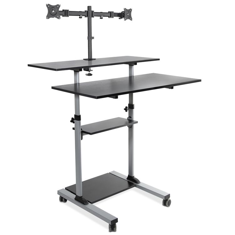 Mount-It Height Adjustable Rolling Stand up Desk w/ Dual Monitor Mount