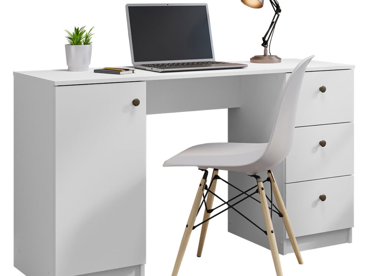 Madesa Modern 53 inch Computer Writing Desk with 3 Drawers and Door