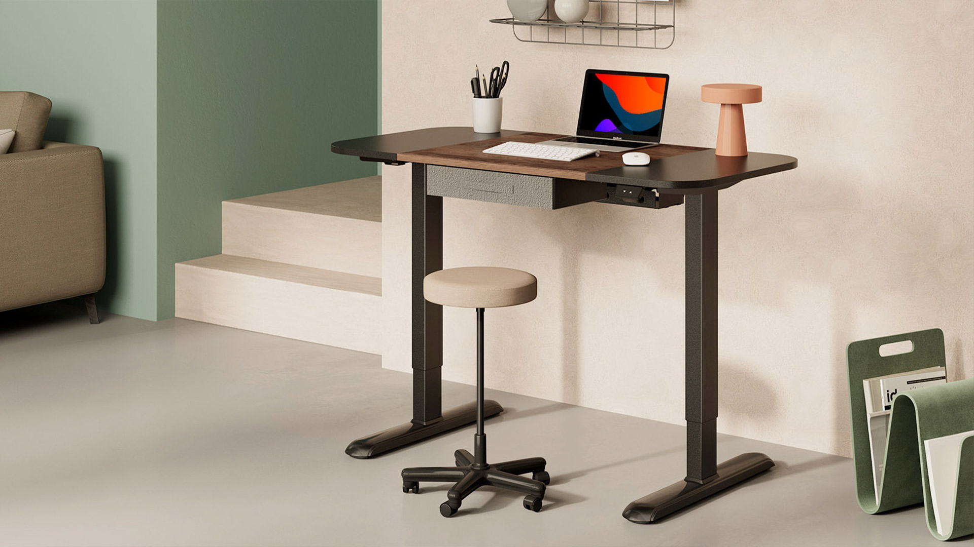 FENGE Electric Standing Desk 47“X24” with Drawer & Bag Hook