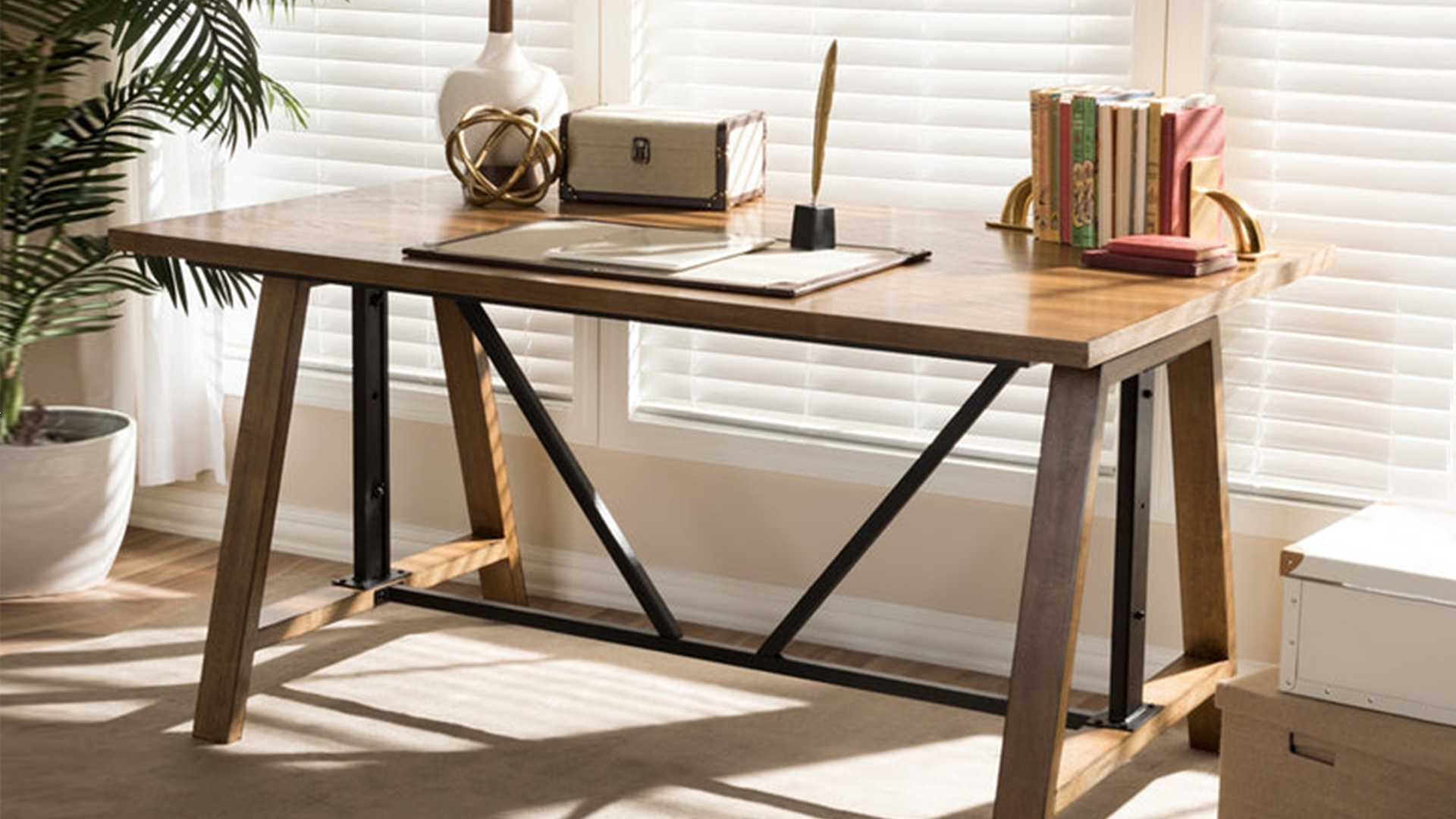 Skyline Décor Nico Metal Distressed Wood Table